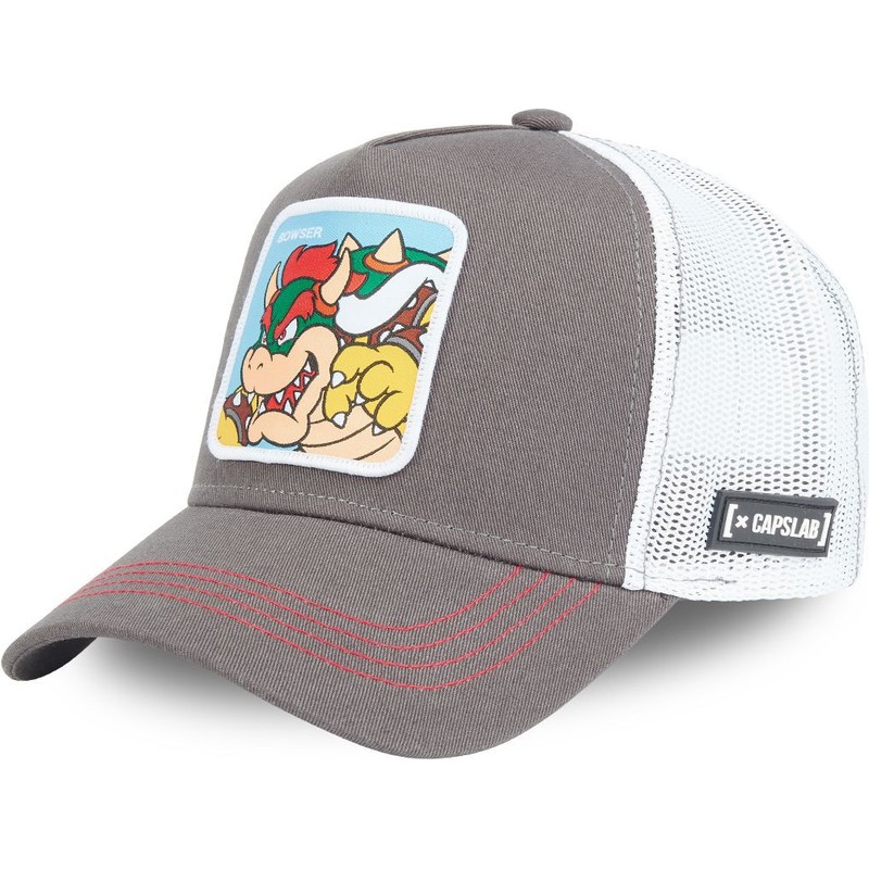 Capslab Bowser BOW Super Mario Bros. Grey Trucker Hat: Caphunters.com