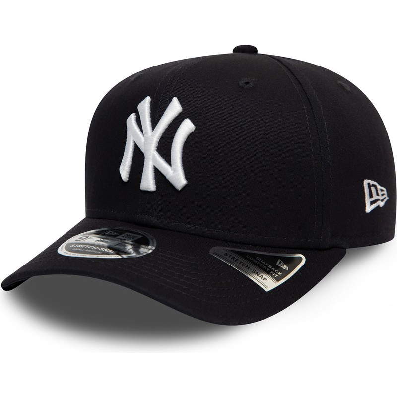 New Era Curved Brim 9FIFTY Stretch Snap New York Yankees MLB Navy Blue Snapback Cap: Caphunters.com